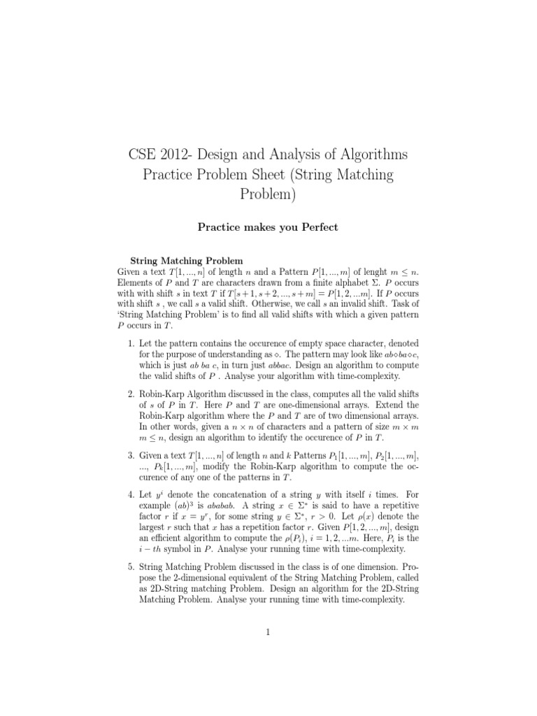 CSE 2012-Design and Analysis of Algorithms Practice Problem Sheet ...