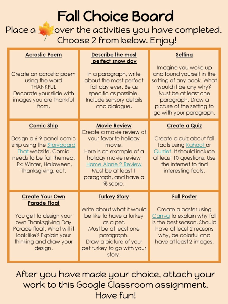 Fall Choice Board | PDF