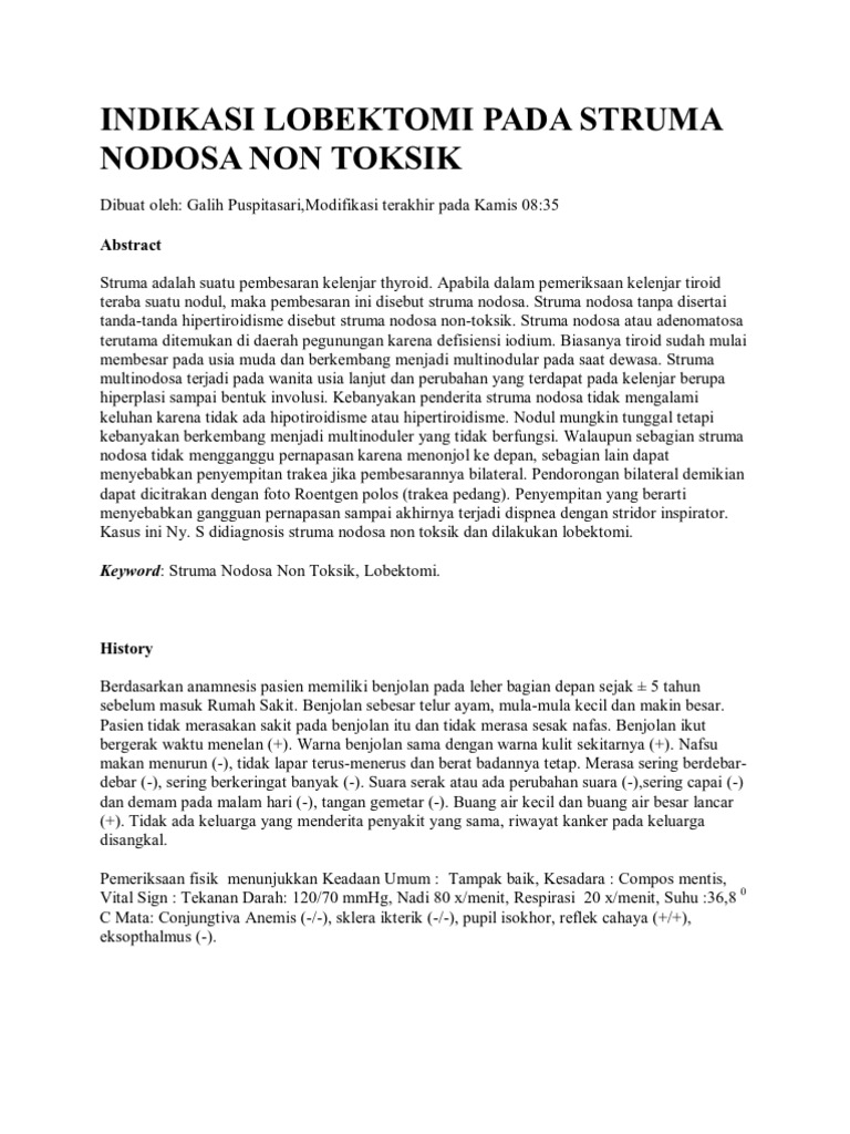 Struma Nodosa Non Toksik dan Indikasi Lobektomi | PDF