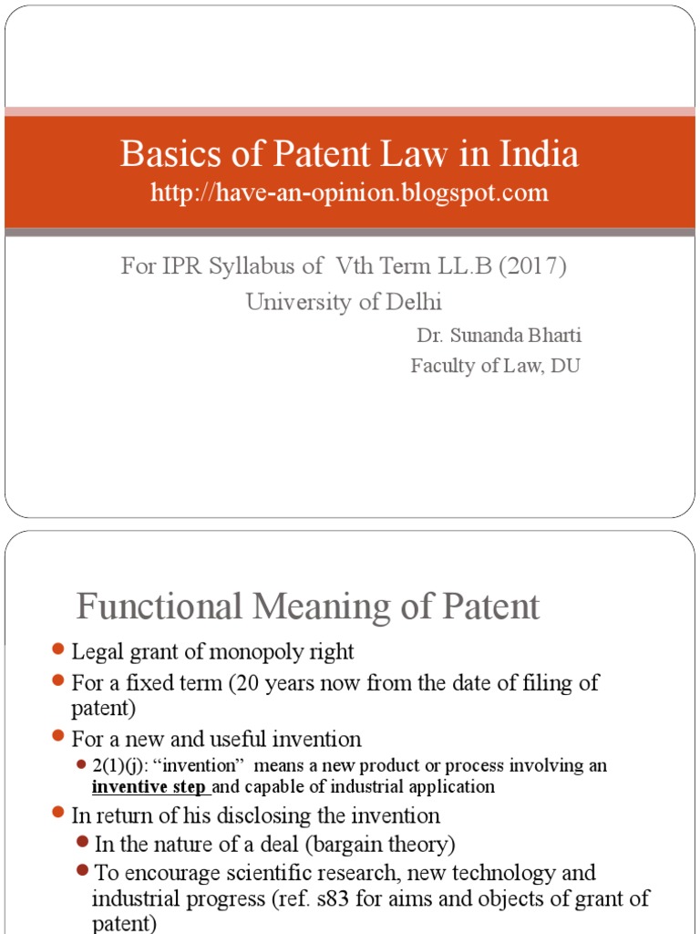 Basics of Patent Law in India | PDF | Priority Right | Patent