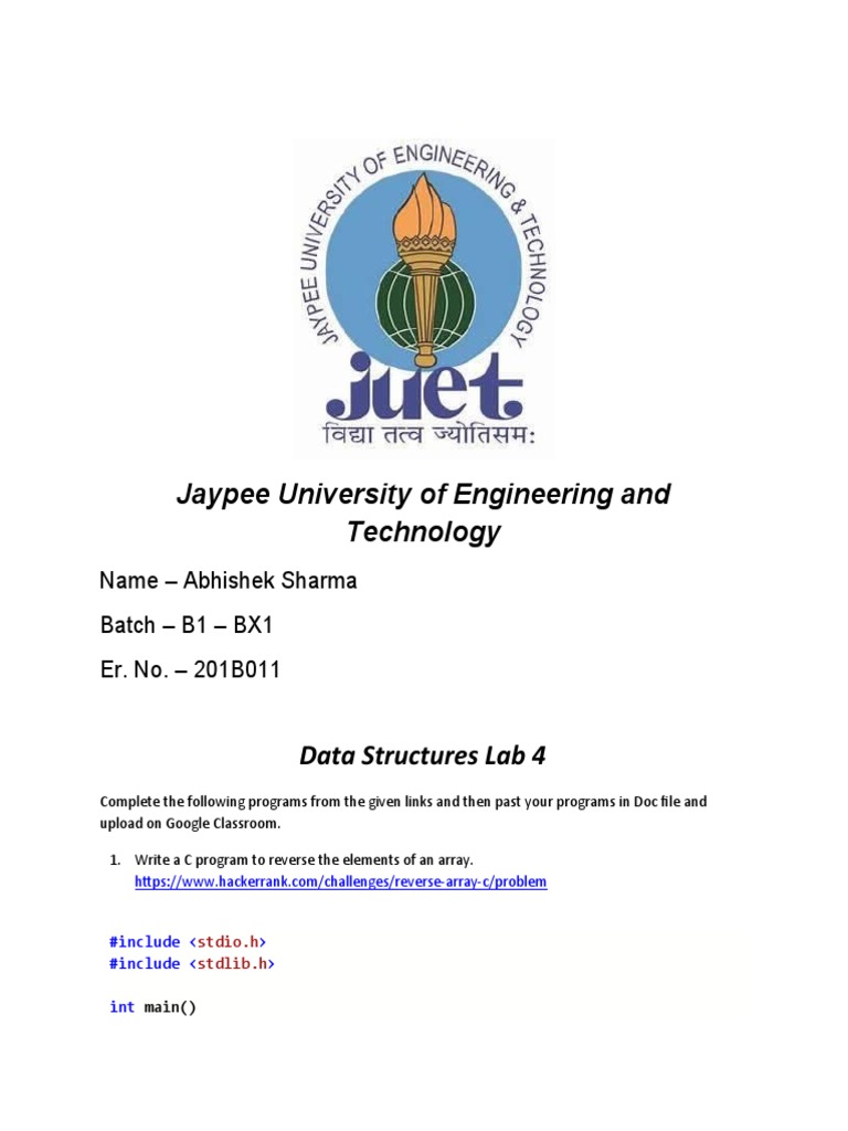 201B011 Lab4 | PDF | Computer Programming | Software