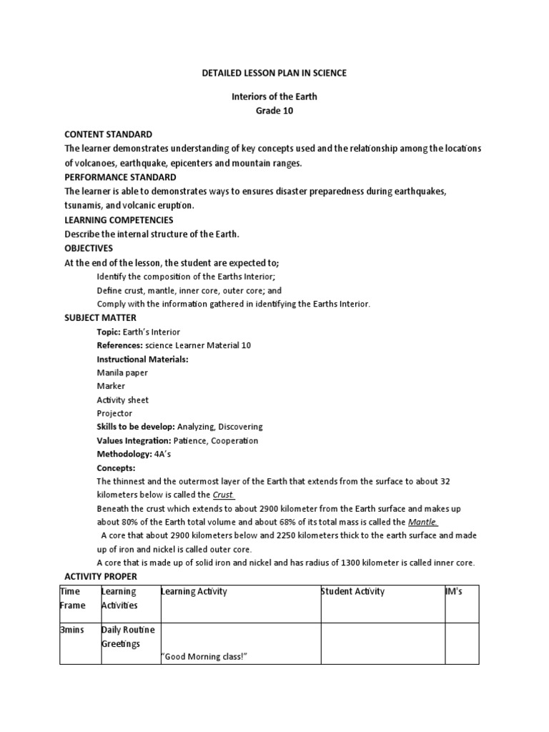 Lesson Plan | PDF | Earth | Planetary Core