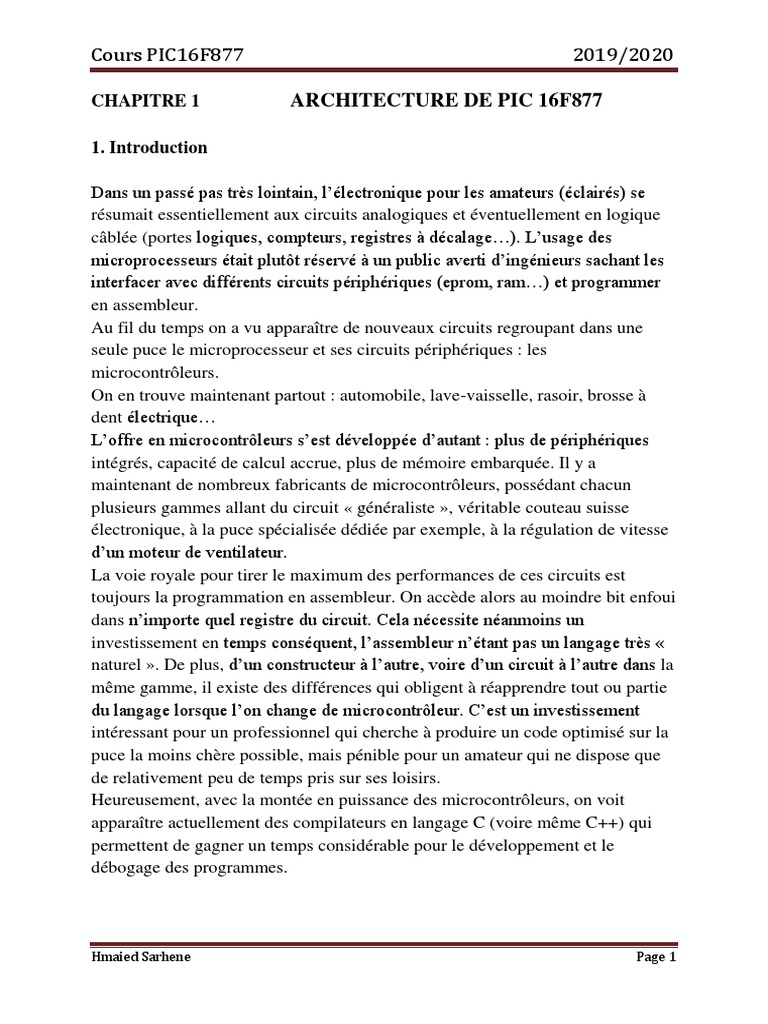 Architecture du microcontrôleur PIC16F877 | PDF | Assembleur | Compilateur