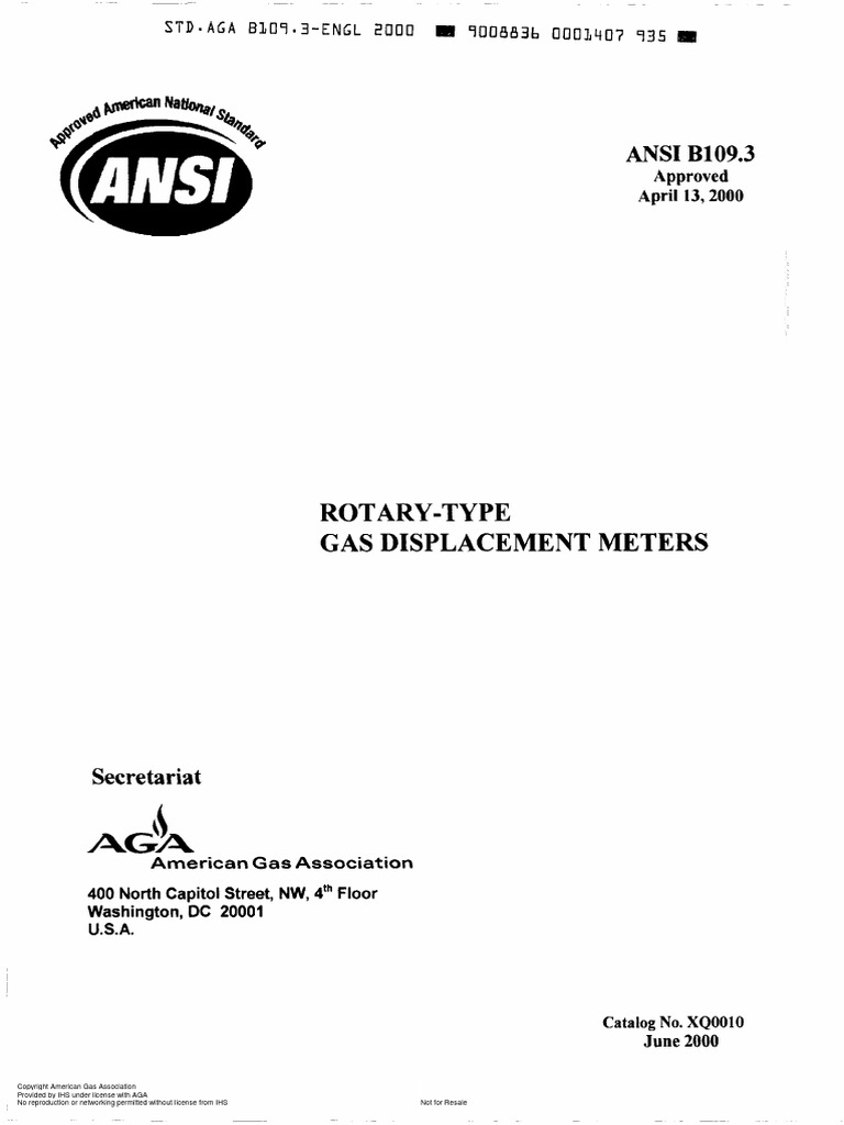 Rotary-Type Displacement Meters: Ansi B109.3 | PDF | Flow Measurement ...