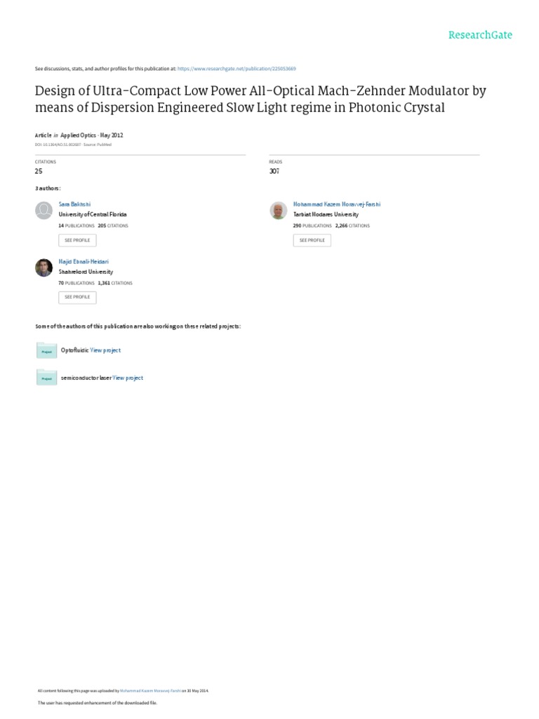 Design of Ultra-Compact Low Power All-Optical Mach-Zehnder Modulator by Means of Dispersion ...