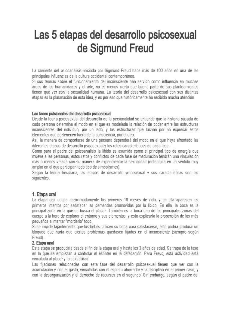 Las 5 Etapas Del Desarrollo Psicosexual de Sigmund Freud | PDF | Libido | Sigmund Freud