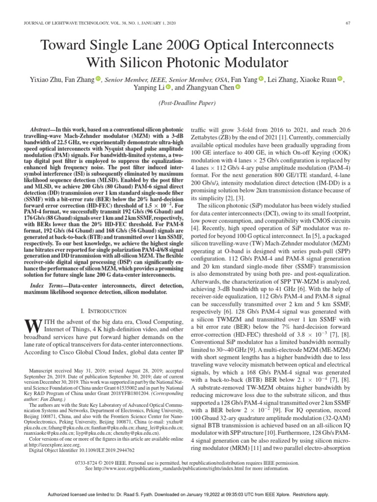 Toward Single Lane 200G Optical Interconnects With Silicon Photonic ...