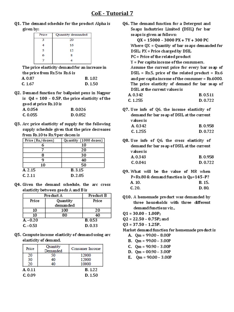 CoE-Tut 7 | PDF | Elasticity (Economics) | Price Elasticity Of Demand