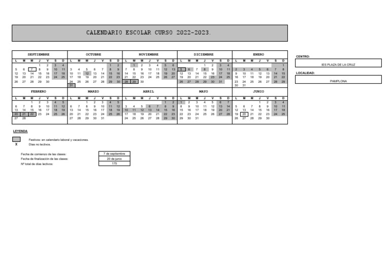 Calendario 2022 2023 Web Xlsx Base Pdf