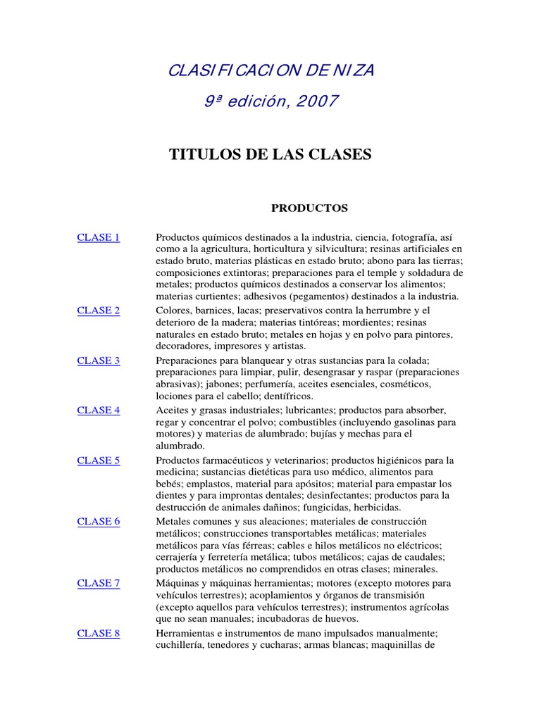 Clasificacion de Niza | PDF | Alimentos | Cereales