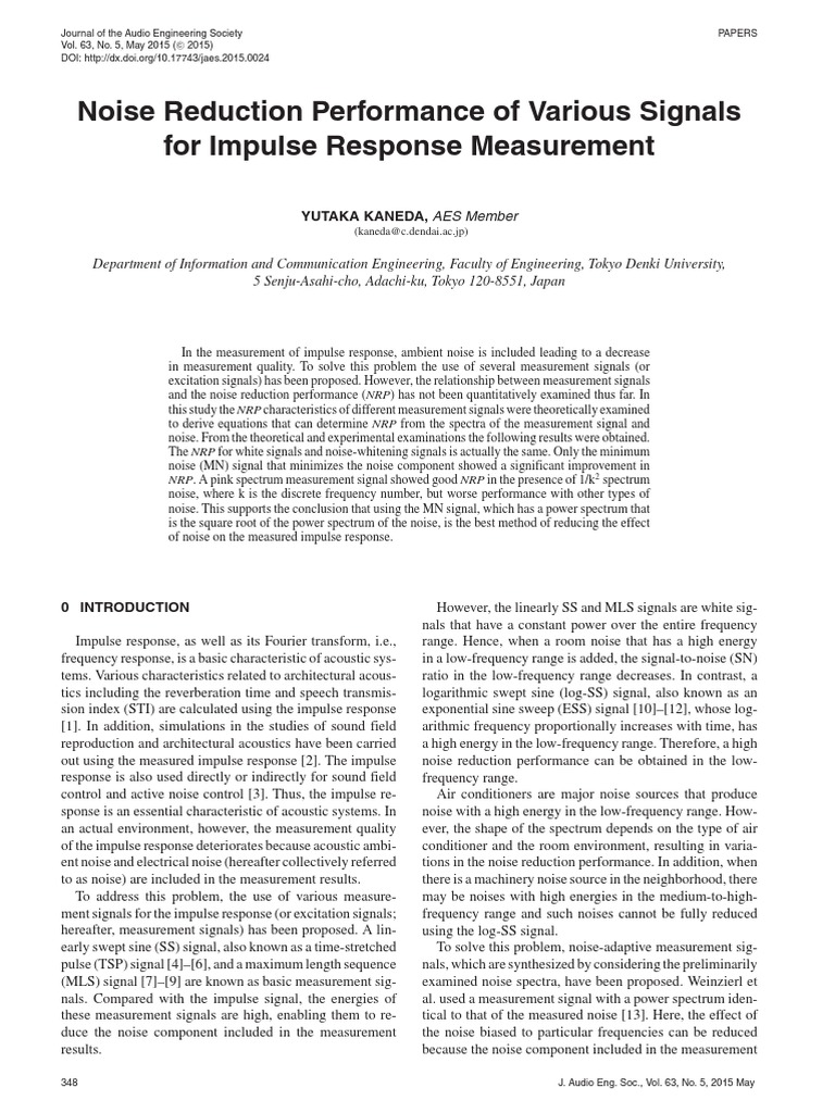 Noise Reduction Performance Of Various Signals Pdf Spectral Density