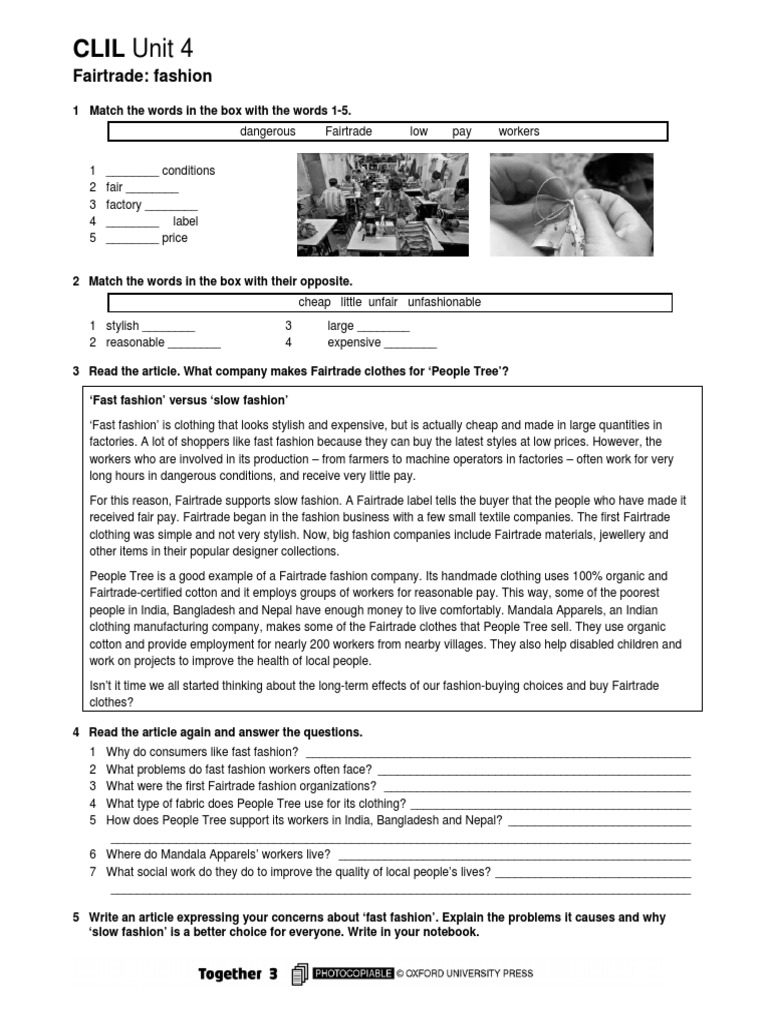 Together3 Resources CLIL U4 | PDF | Fair Trade | Fashion
