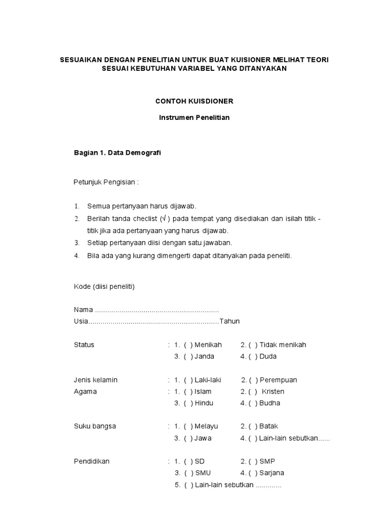 Contoh Kuisioner | PDF