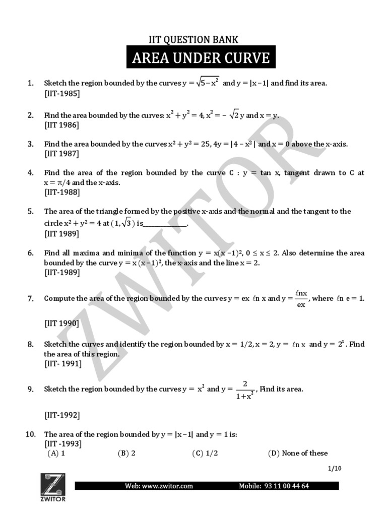 IIT Area Bounded Curves Question Bank | PDF | Ellipse | Area