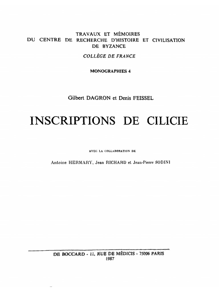 Denis Feissel - Gilbert Dagron - Jean-Pierre Sodini - Antoine Herma ...