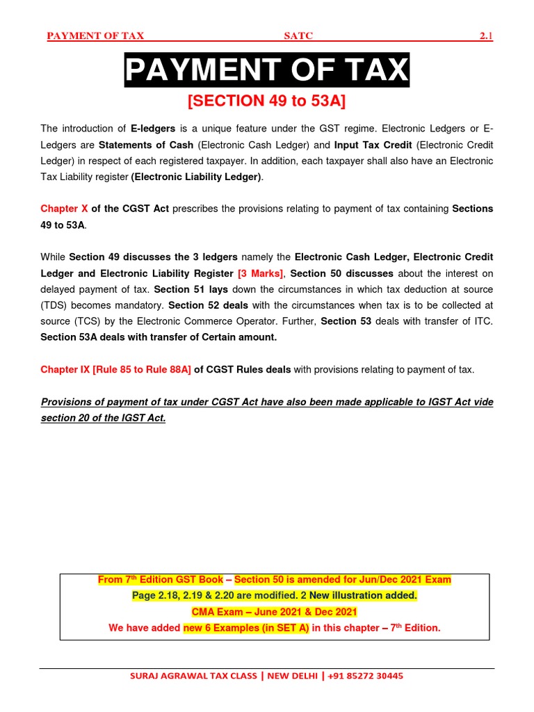 Payment of Tax: (SECTION 49 To 53A) | PDF | Payments | Taxes