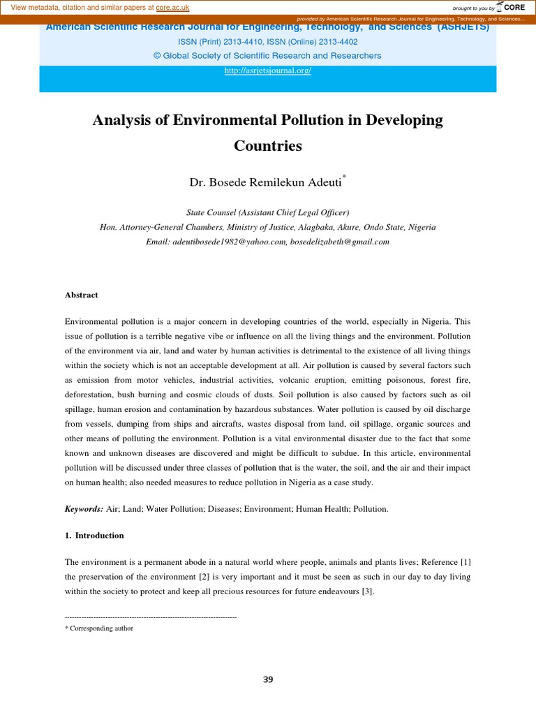 Analysis of Environmental Pollution in Developing Countries: Dr. Bosede ...