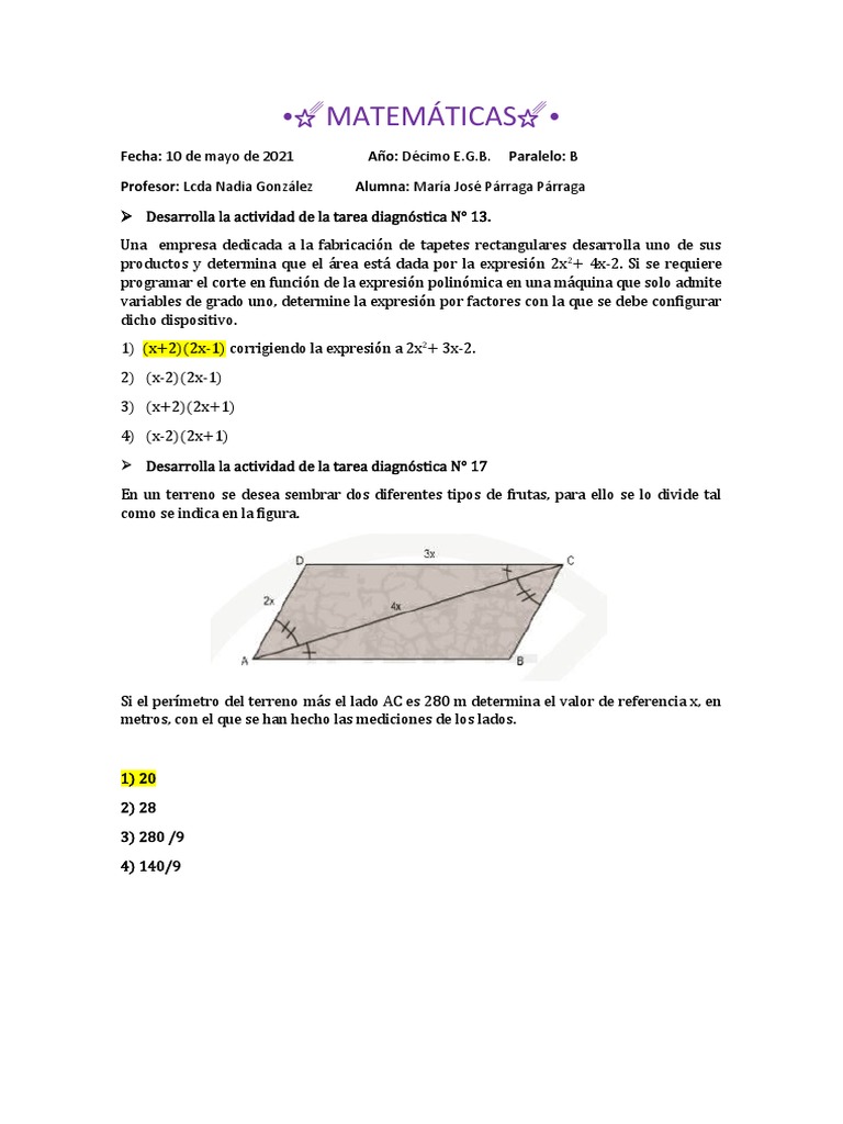 Maria Jose Parraga Parraga ?matemáticas? | PDF