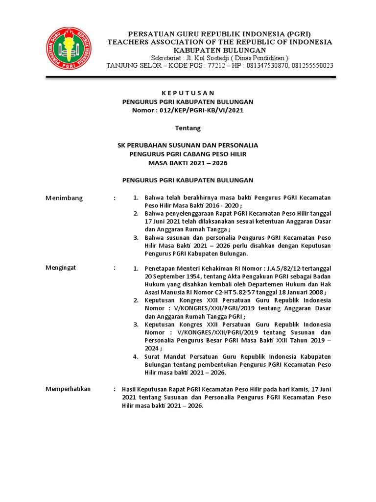 Usulan SK Pgri | PDF