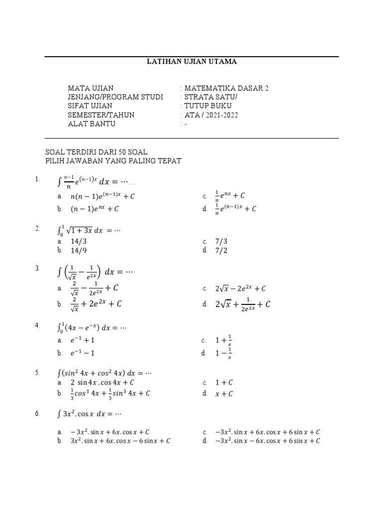 LATIHAN Soal Matematika Dasar 2 ATA 2021-2022 | PDF