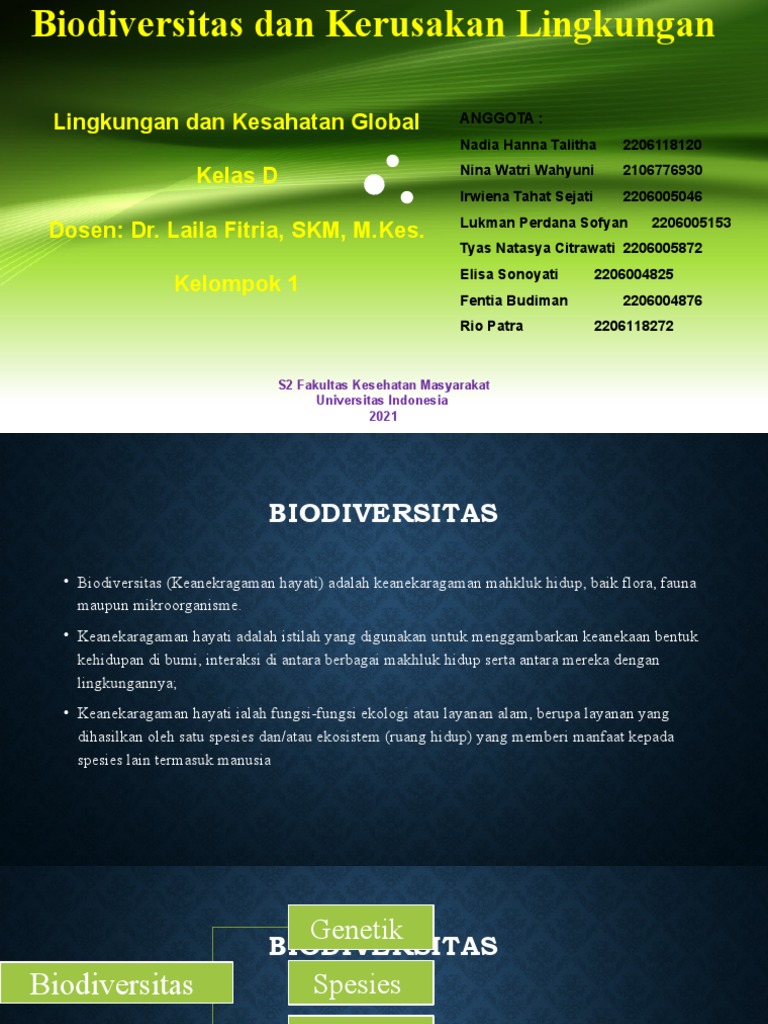 Kelompok 1 PPT-Biodiversitas Dan Kerusakan Lingkungan | PDF