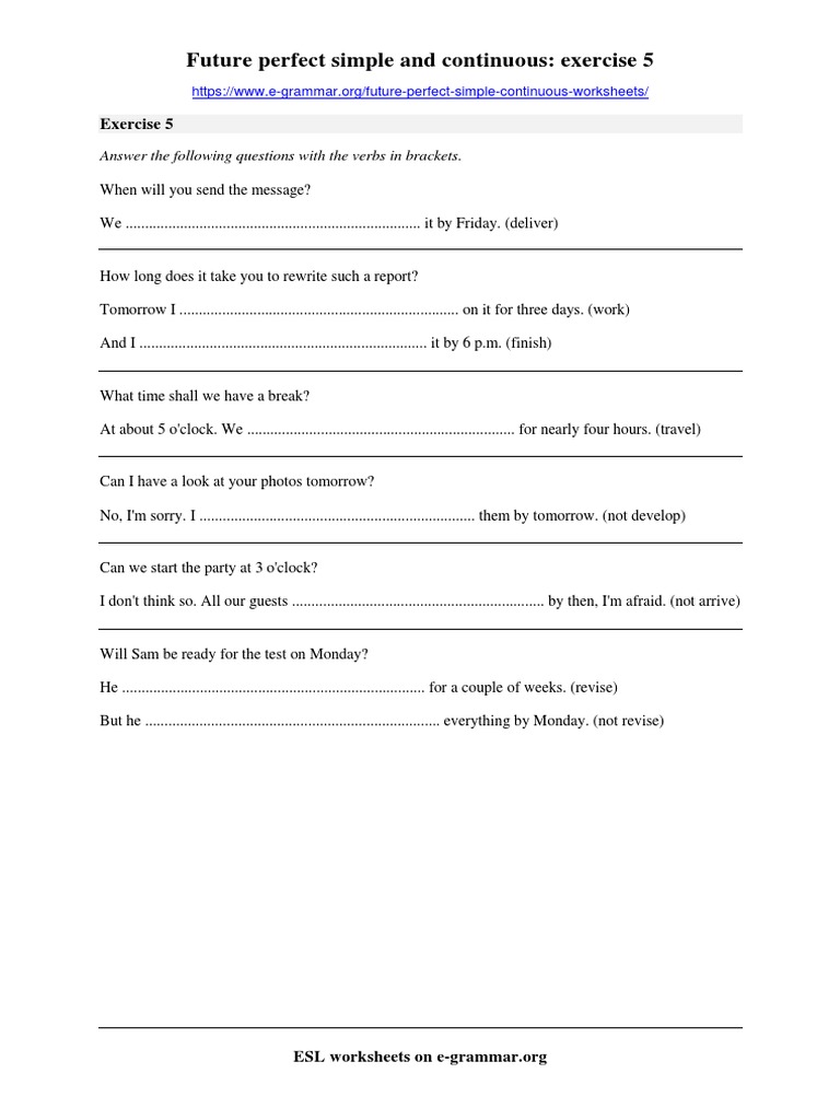 Future Perfect Simple Continuous Exercise 5 | PDF