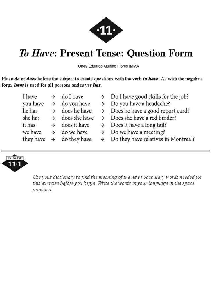 Actividad #10. - To Have Present Tense Question Form | PDF
