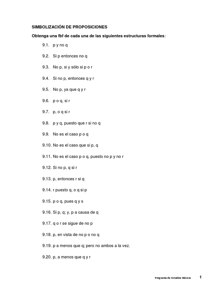 Simbolización de Proposiciones | PDF | Perú