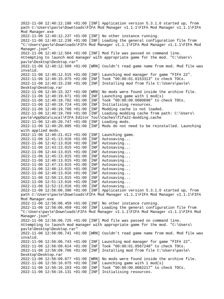 FIFA Mod Manager Log20221106 | PDF | Command Line Interface | Operating ...