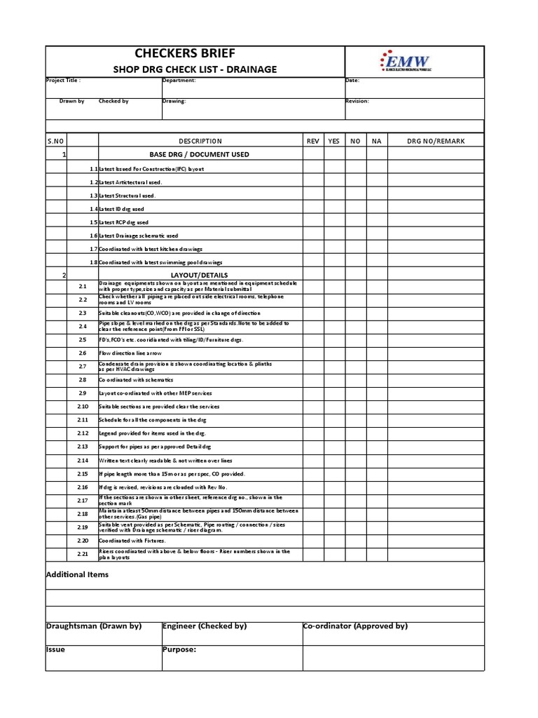 Shop Drawing Check List (DRAINAGE) | PDF | Manufactured Goods ...