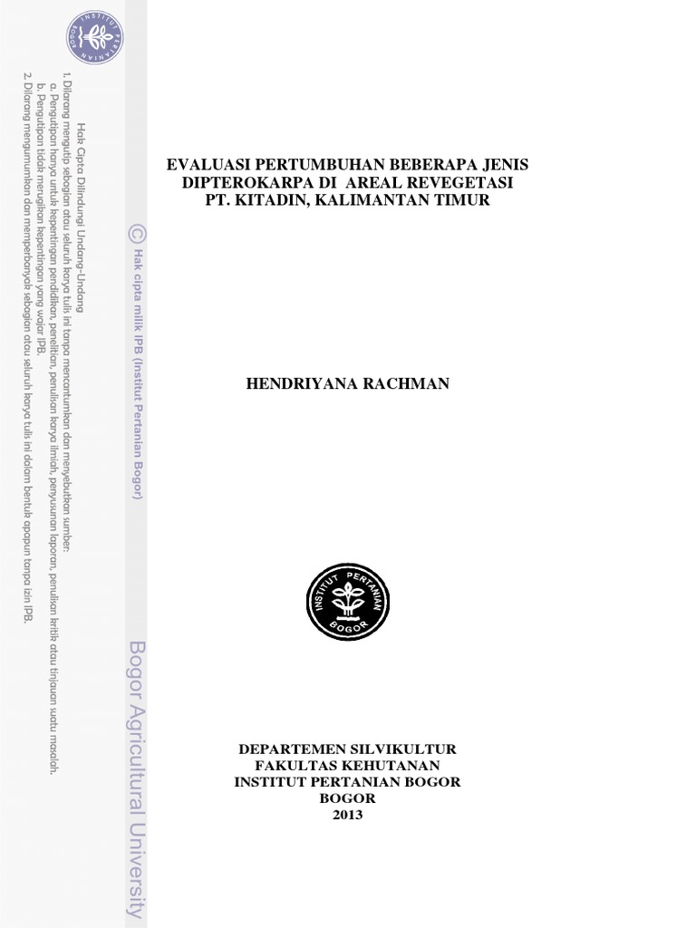 Evaluasi Pertumbuhan Beberapa Jenis Dipterokarpa Di Areal Revegetasi Pt ...