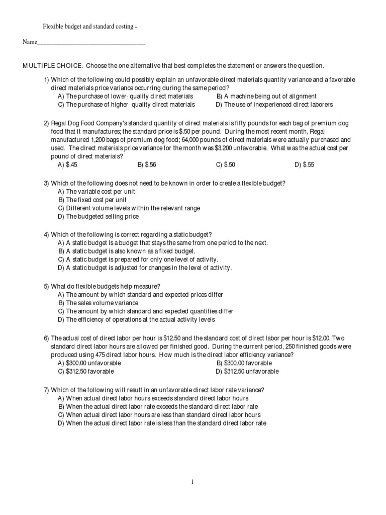 Accounting Variance Analysis Quiz | PDF | Labour Economics | Prices