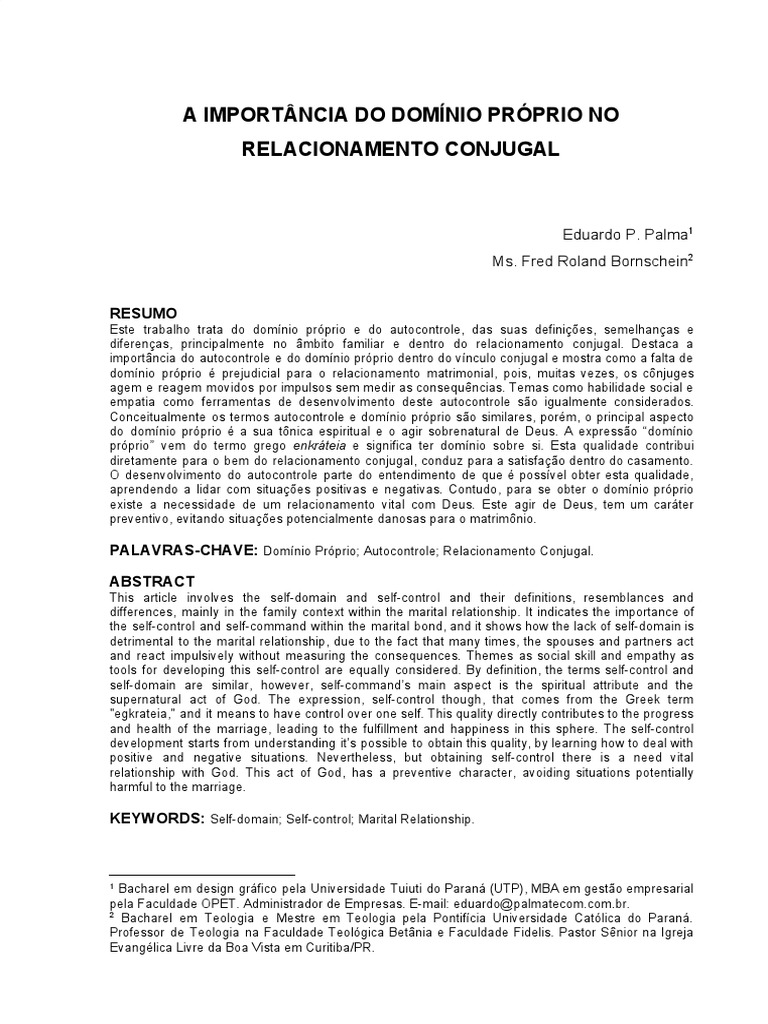 Domínio Próprio no Relacionamento Conjugal | PDF | Emoções | Violência