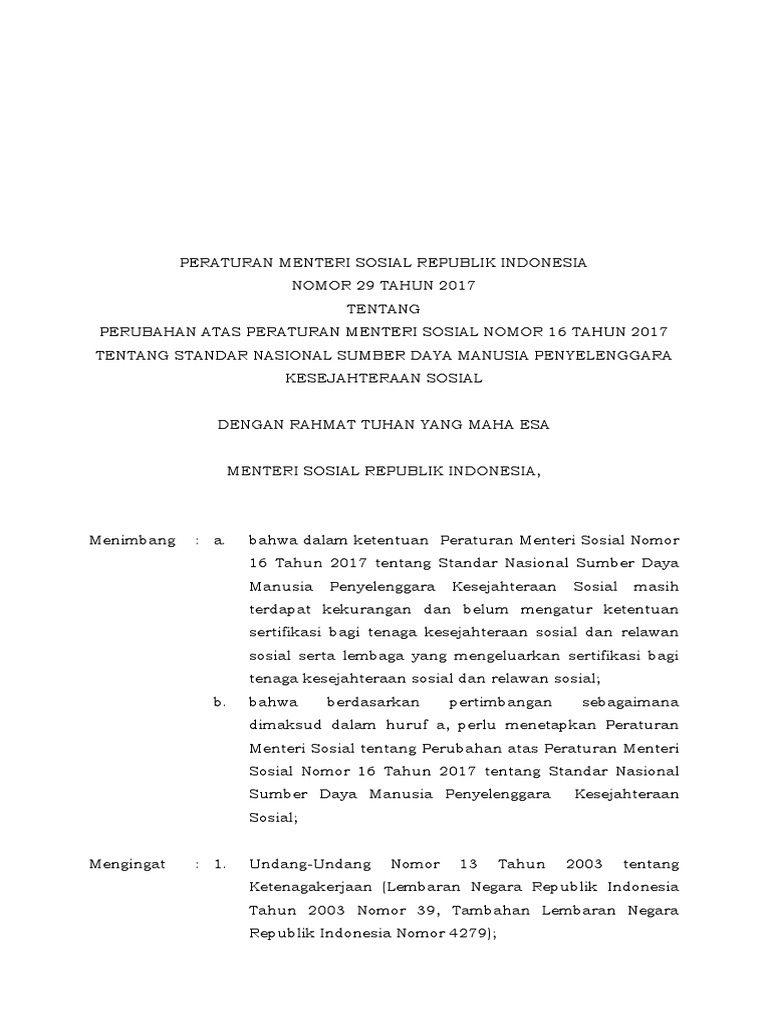 Permensos Nomor 29 Tahun 2017 (Fix) | PDF | Karier & Perkembangan | Ilmu Sosial
