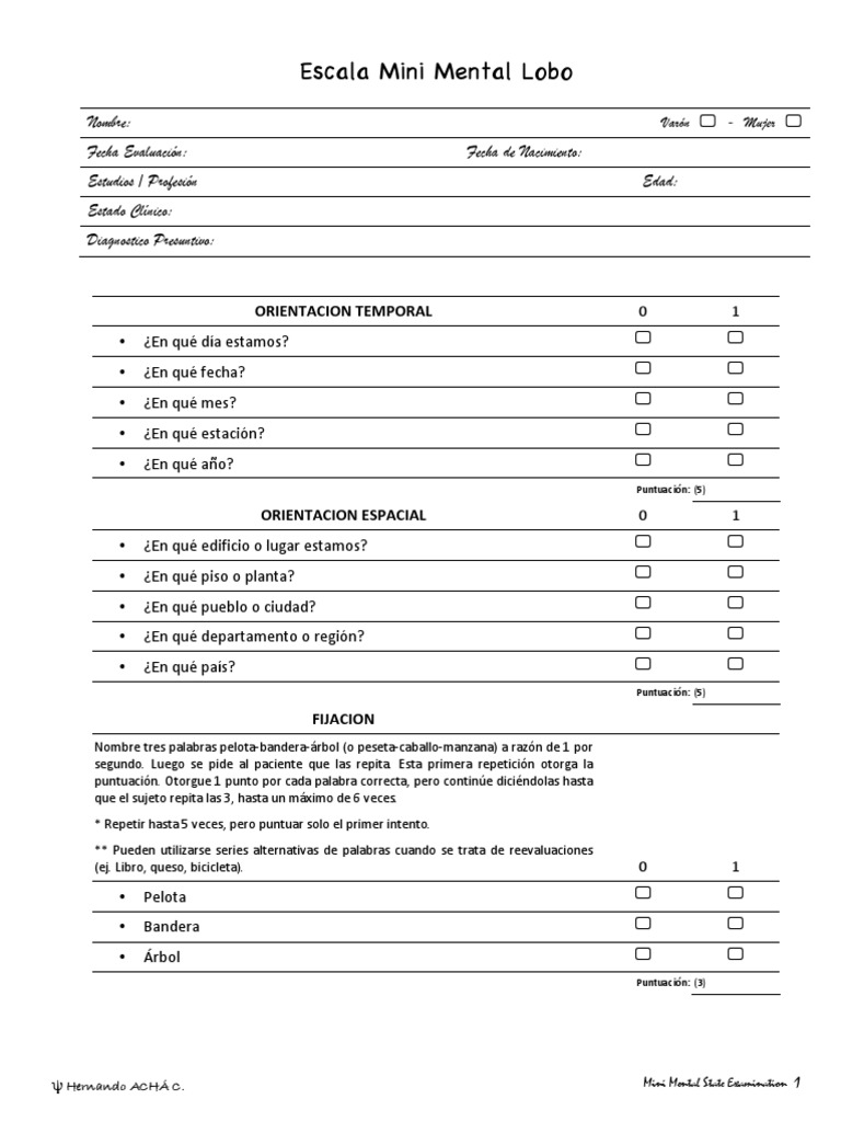 Escala Mini Mental Lobo - Protocolo | PDF | Causas de la muerte | Ciencia cognitiva