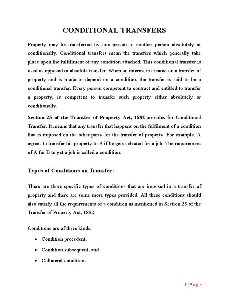 Conditional Transfers | PDF | Property | Lease