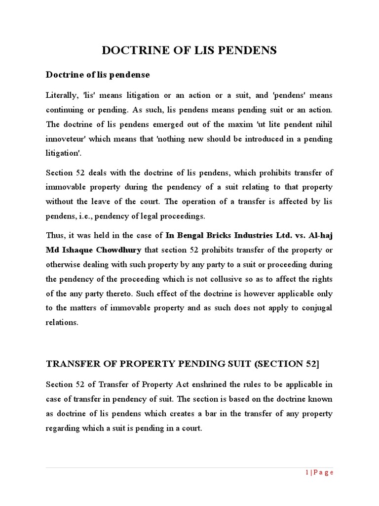 Doctrine of Lis Pendens | PDF | Lawsuit | Justice