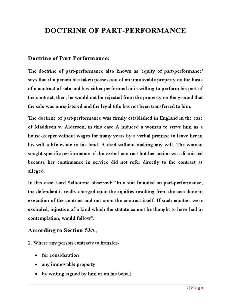 Doctrine of Part-Performance | PDF | Mortgage Law | Natural Resources Law
