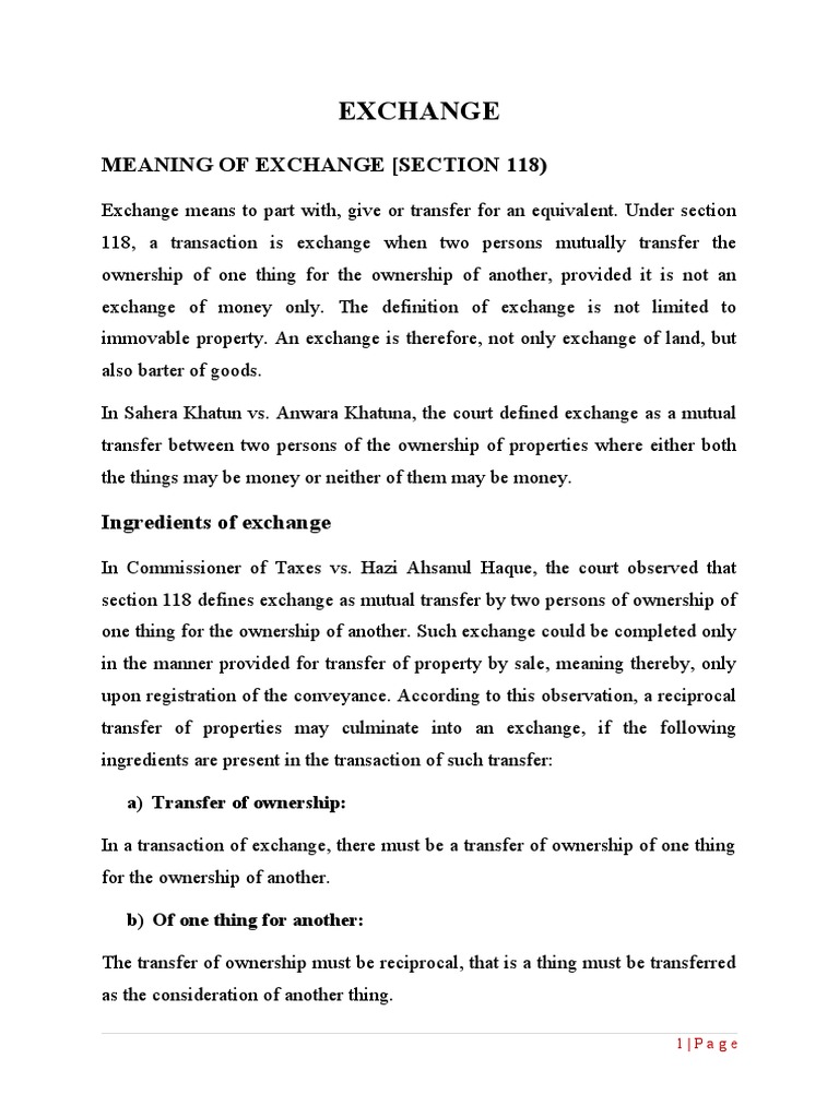 Exchange | PDF | Ownership | Money