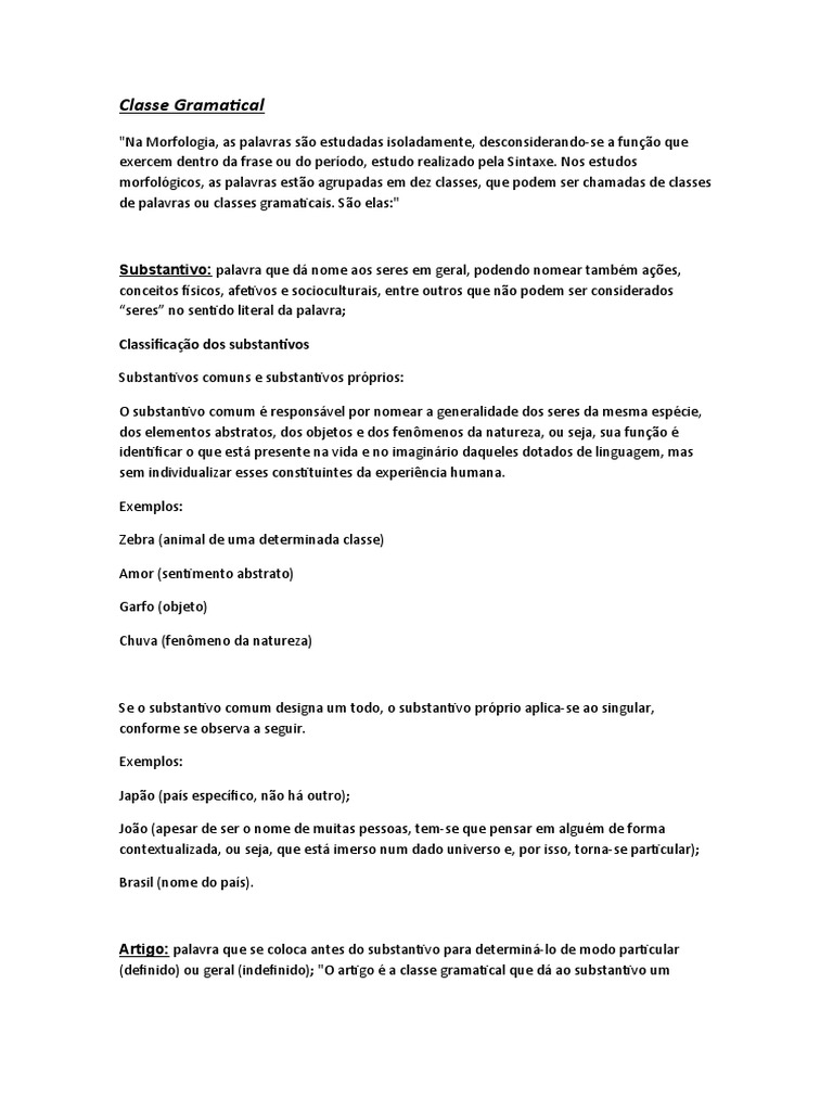 Classe Gramatical | PDF | Pronome | Adjetivo