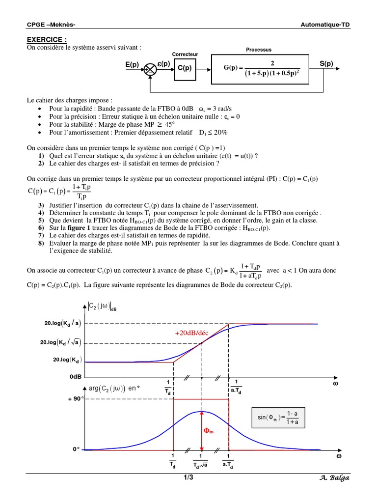 Correcteur à Avance de Phase en Asservissement | PDF | Fréquence ...