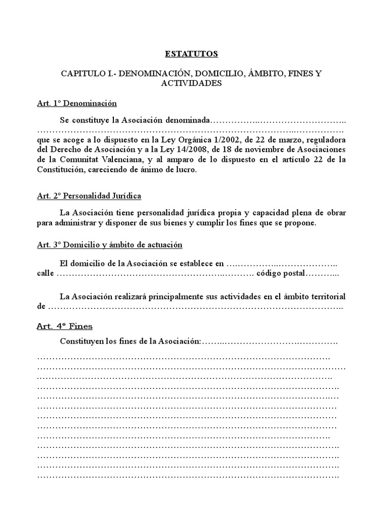Modelo de Estatutos en Blanco. | PDF | Liquidación | Principios éticos