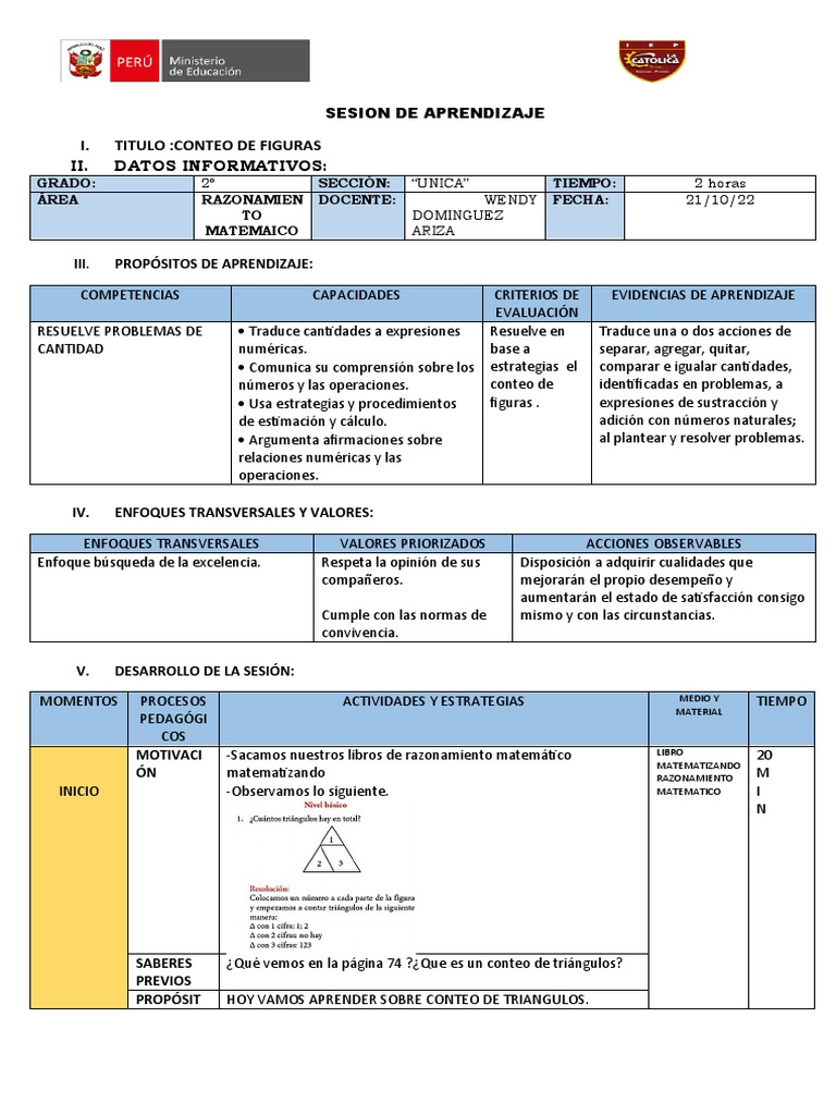 Sesion - de - Aprendizaje - Conteo de Figuras | PDF | Aprendizaje | Evaluación