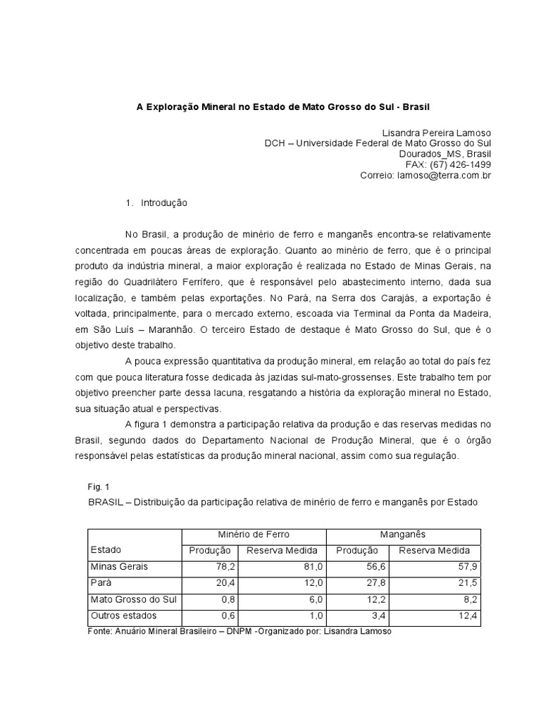 A Exploração Mineral No Estado de Mato Grosso Do Sul - Brasil | PDF ...