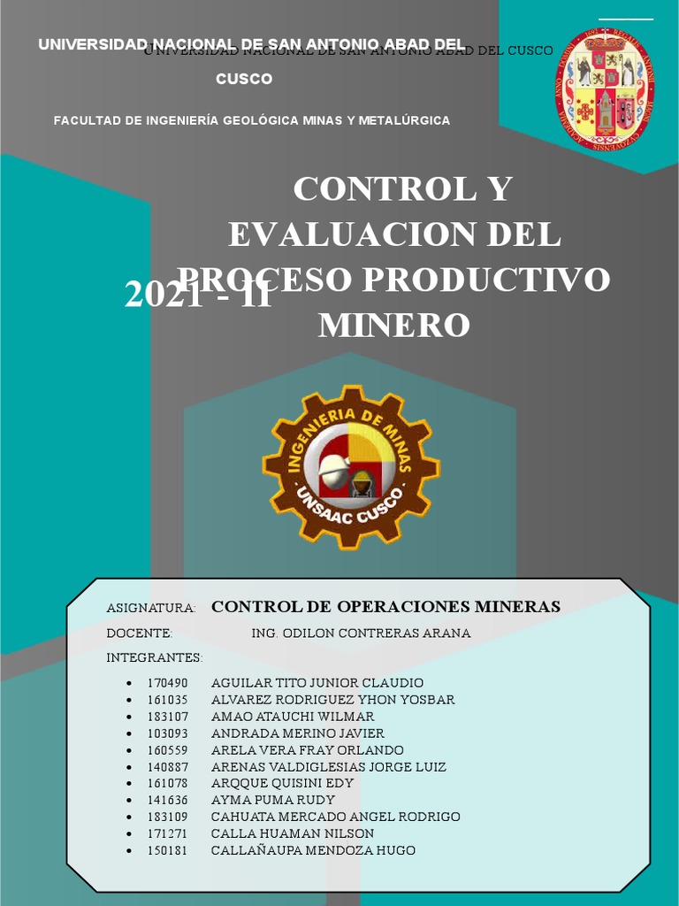Trabajo Control Operaciones Mineras | PDF | Minería | Planificación
