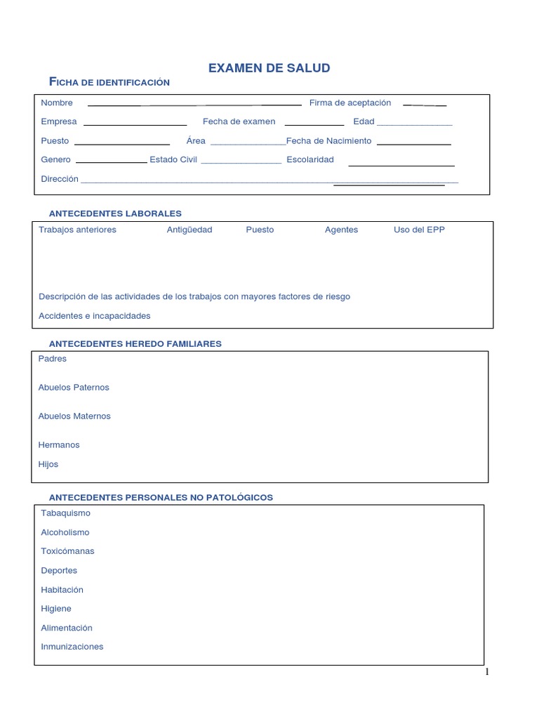 Formato de Examen Medico 2020 | PDF