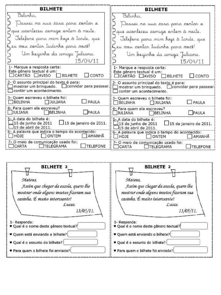 Gêneros Textual Bilhete Tirinhas Etc | PDF