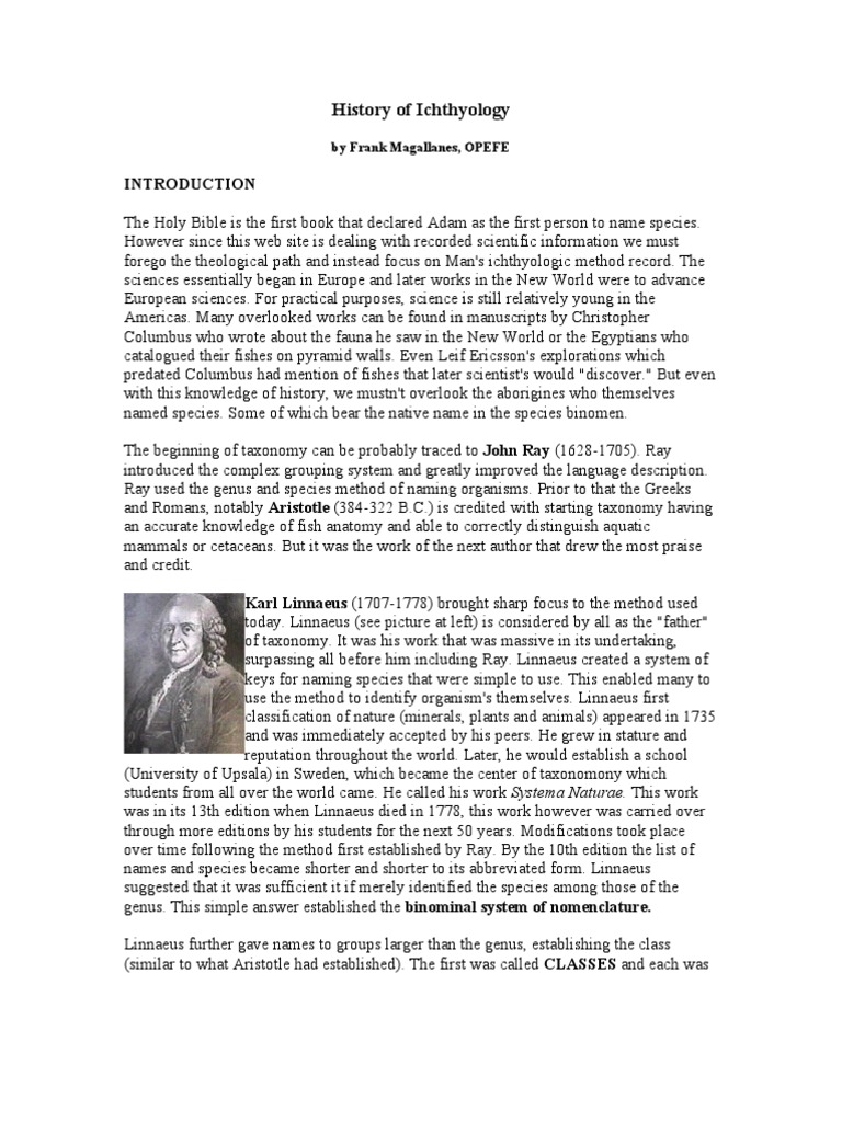 Evolution of Ichthyology History | PDF | Taxonomy (Biology) | Biology