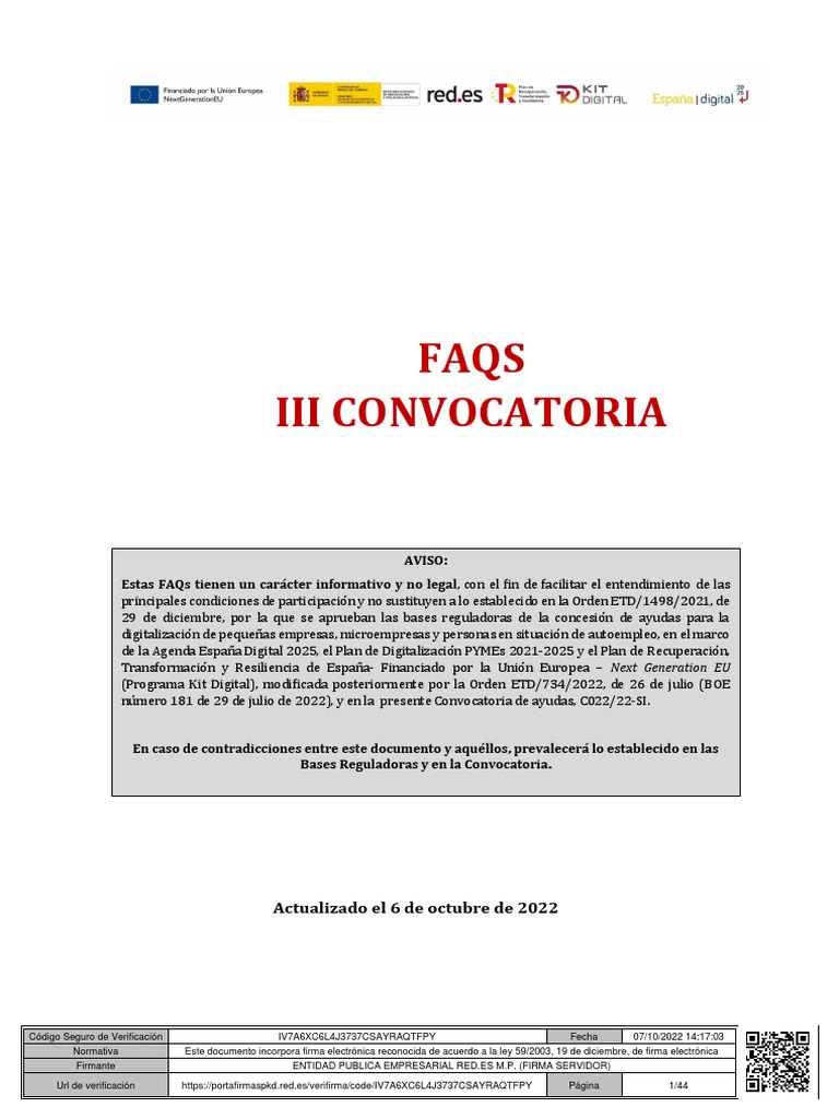 III Convocatoria FAQs C022 22-SI | PDF | Pequeñas y medianas empresas ...