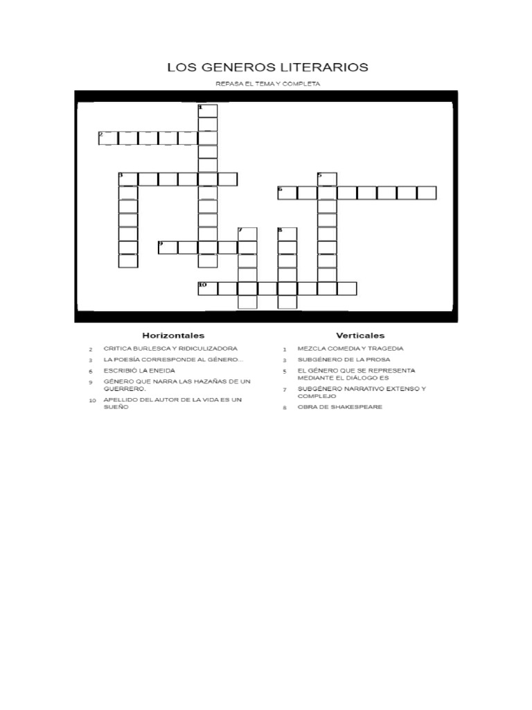 Sopa de Letras Generos Literarios | PDF